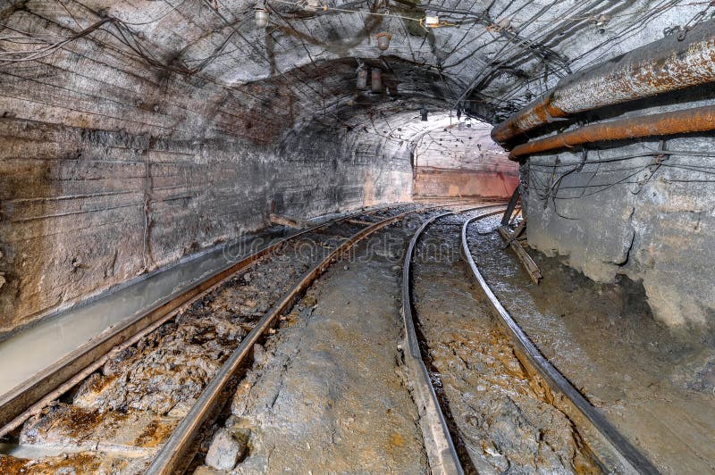 Underground Mine. Dead-end Mining. the Walls Show the Marks of the ...