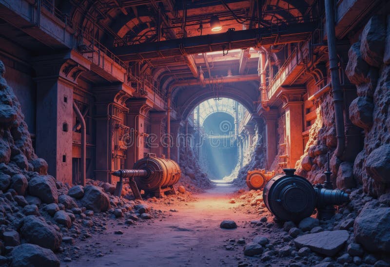 Underground Mining Chamber with Support Structures and Dramatic ...