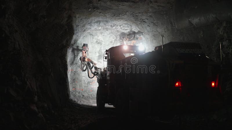 A Drilling Machine Works in an Underground Mine. Stock Footage - Video ...