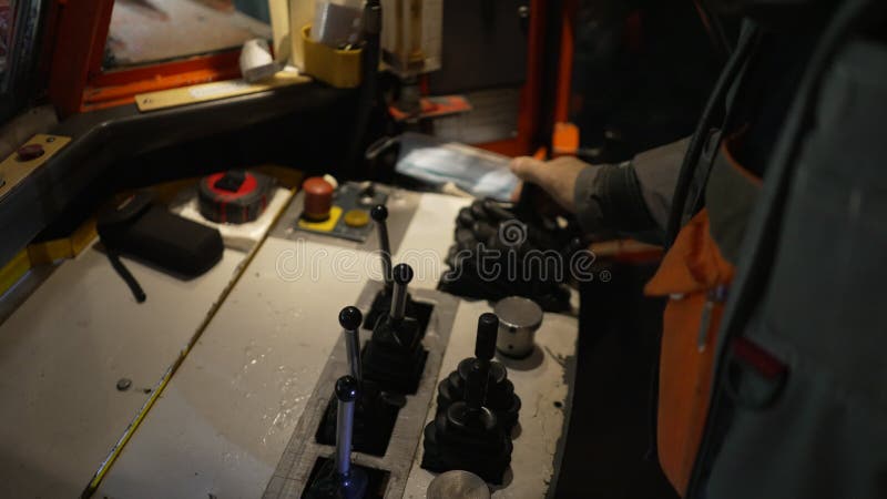 The Operator Operates the Drilling Machine. the Hands of the ...