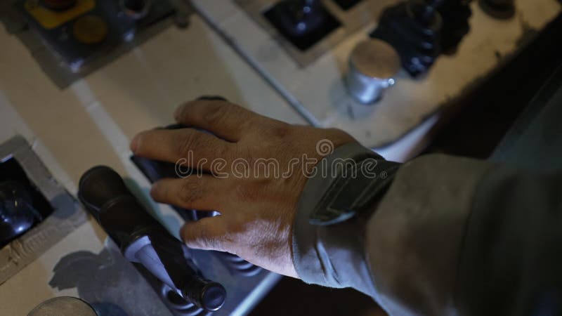 The Operator Operates the Drilling Machine. the Hands of the ...