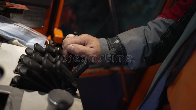 The Operator Operates the Drilling Machine. the Hands of the ...