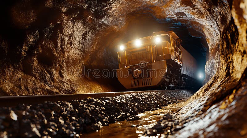Underground Mining Train Transporting Ore through Dark Cave Environment ...