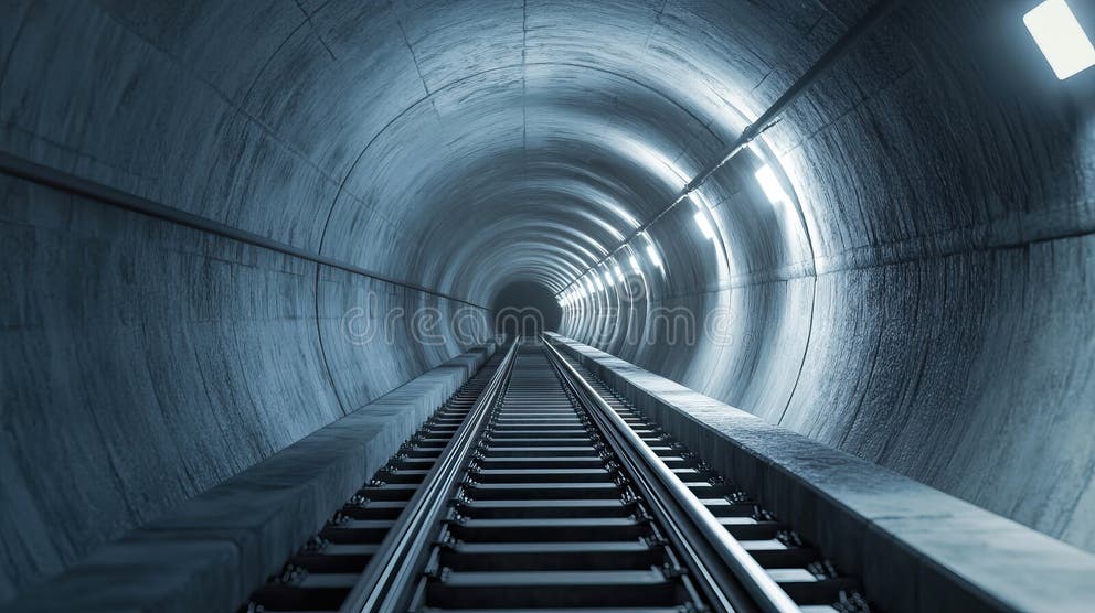 Underground Mining Tunnel with Support Beams and Track System Stock ...