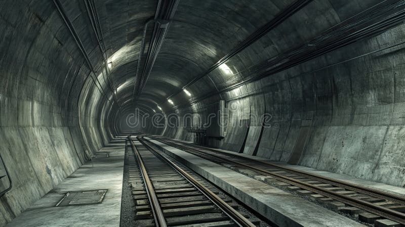 Underground Mining Tunnel with Support Beams and Track System Stock ...
