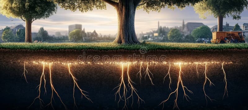 Underground Network Glowing Roots Connect Trees, Symbolizing Unity and ...