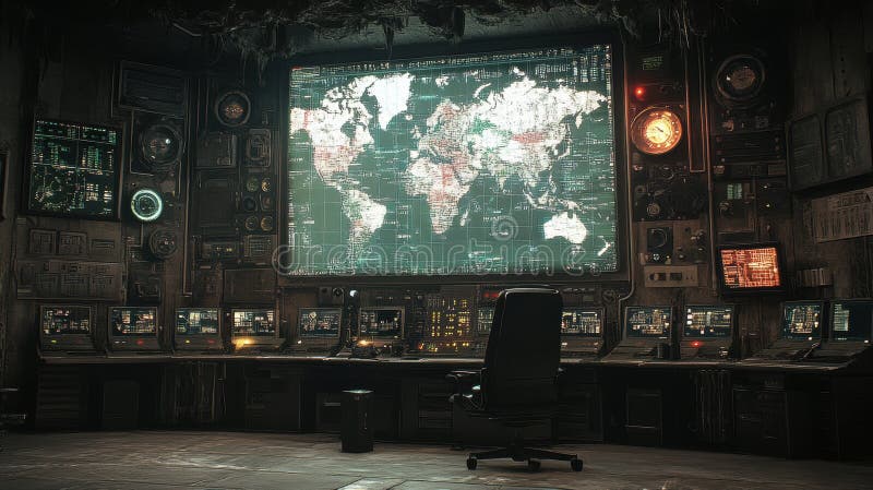 Underground Nuclear Bunker Command Center Monitoring World Map Stock ... Underground Nuclear Bunker Command Center Monitoring World Map Stock ...