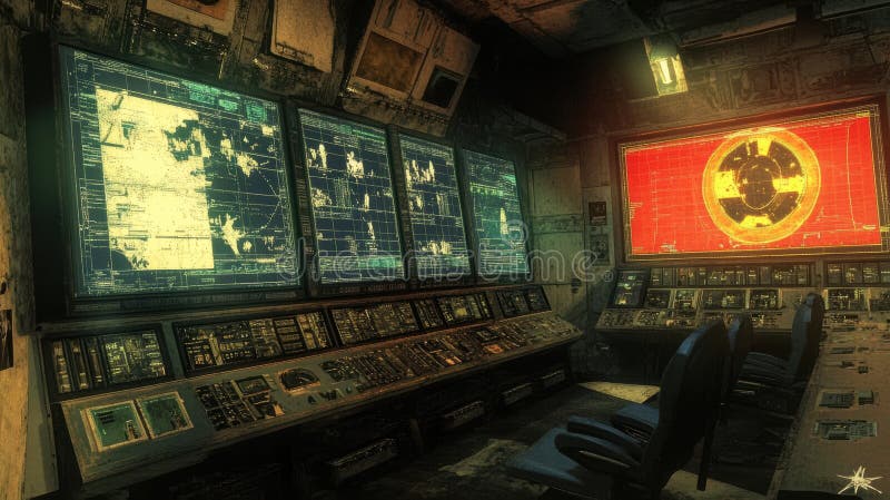 Underground Nuclear Bunker Control Room Monitoring Fallout Stock Photo ...