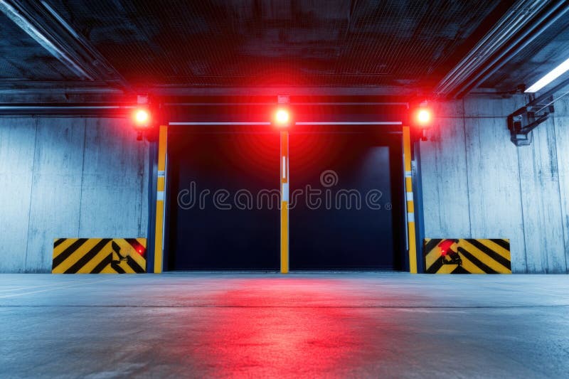 Underground Parking Garage Entrance Red Security Lights Stock Photos ...