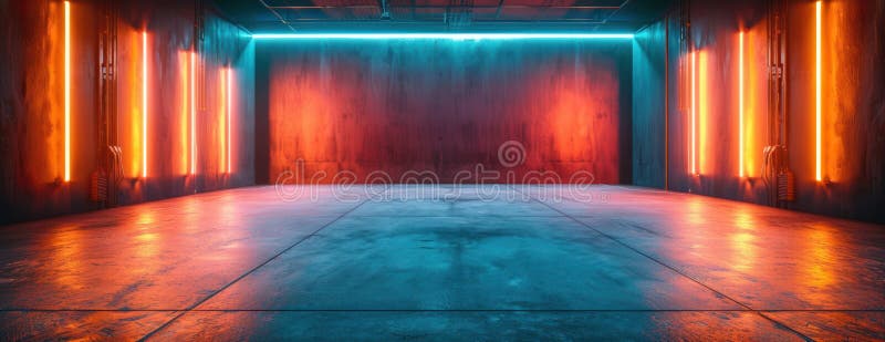 Empty Parking Garage with Red Neon Lights Stock Image - Image of modern ...