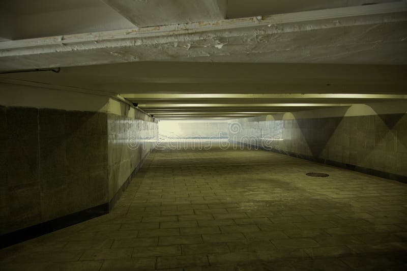 Long Gray Underground Pedestrian Passage Stock Photo - Image of ...