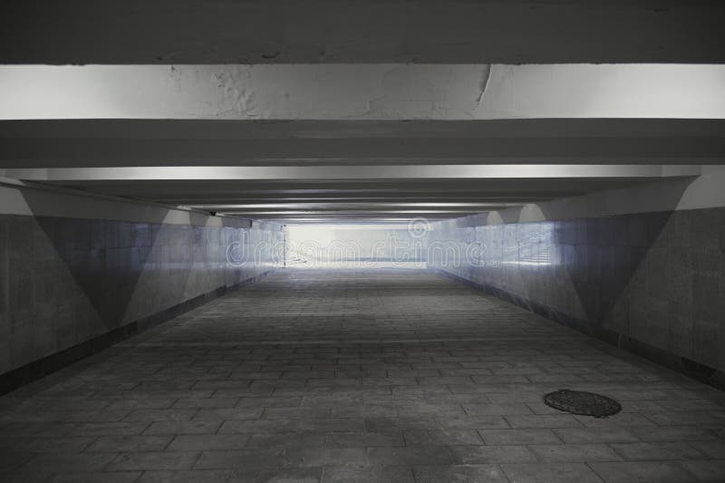Long Gray Underground Pedestrian Passage Stock Image - Image of passage ...