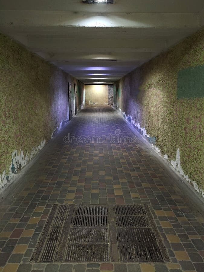 Underground Passage Under the Road with Torn Walls in Perspective Stock ...