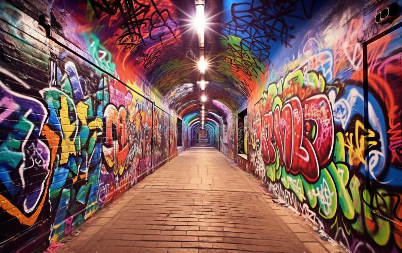 An Underground Passage of Vibrant Graffiti Stock Image - Image of graffiti, creative: 298500593