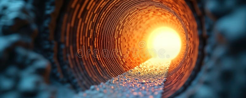 Underground Pipe Relining Process Shown in Cross-section View. Bright ...