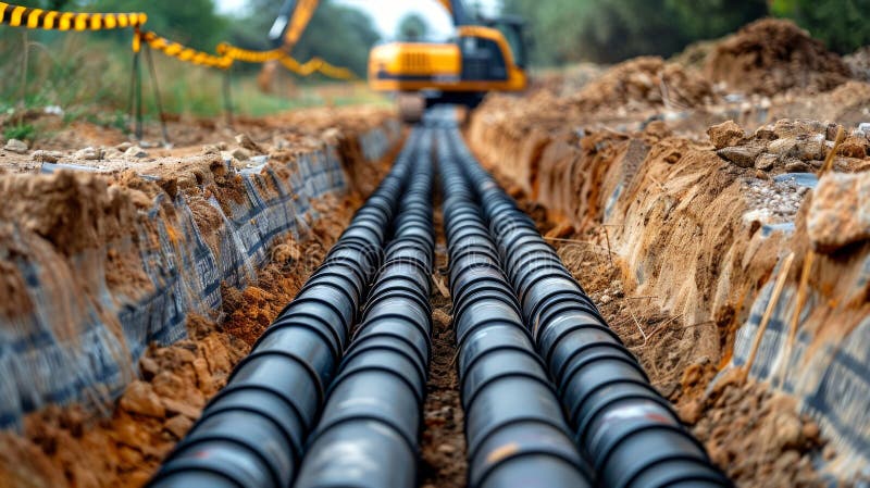 Underground Pipeline Construction with Machinery in Action at a ...