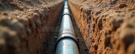 Underground Pipeline Installation in Deep Trench Shows Industrial ...