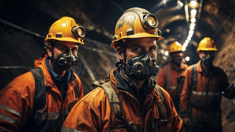 Underground Rare Earth Mining Operation with Workers in Safety Gear ...