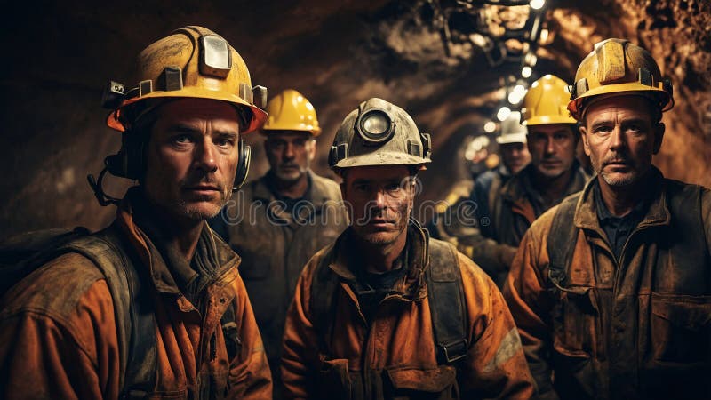 Underground Rare Earth Mining Operation with Workers in Safety Gear ...