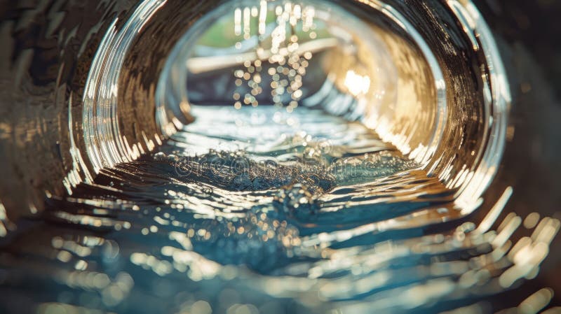 A CloseUp View Featuring Flowing Water Inside a Rustic Pipe, Showcasing ...
