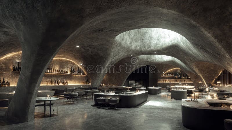 Underground Restaurant with Dramatic Cave-Like Interior Design Stock ...