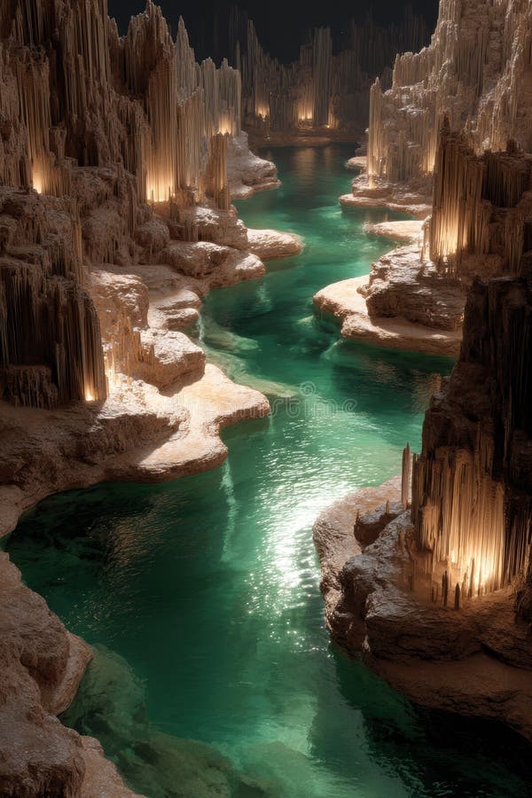 Underground River with Clear Turquoise Water Flowing between ...