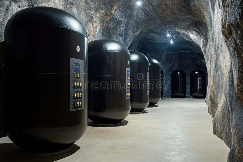 Underground Storage Facility Featuring Black Cylindrical Containers ...