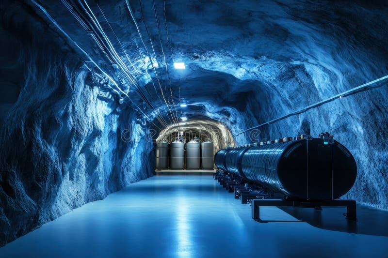 Underground Storage Facility with Large Tanks Illuminated by Blue ...