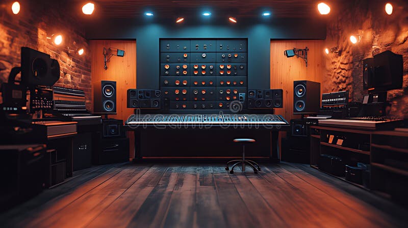 Underground Studio Mixing Music, Warm Lighting, Stone Walls Stock ...