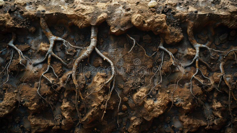 Underground Texture: Close-Up Illustration of Tree Roots in Soil Stock ...
