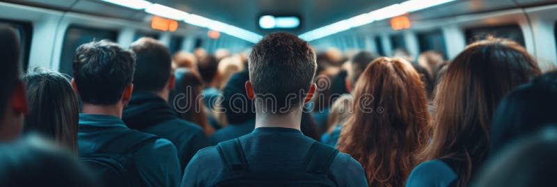 Underground Train Packed with Commuters Reflecting Claustrophobic ...