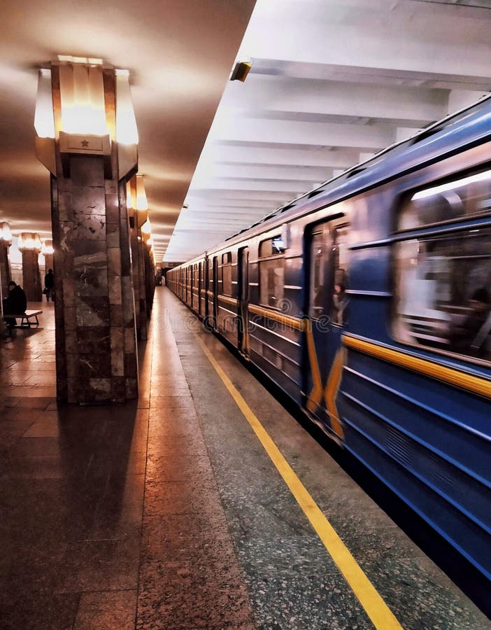 Underground in Kyiv, Train, Perspective, Lights of Underground Stock ...