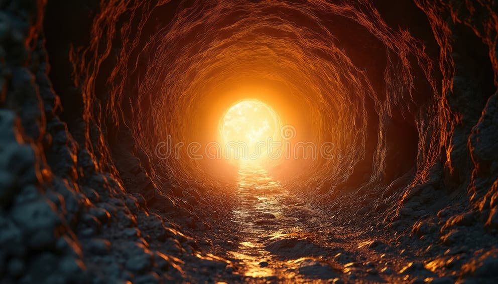 Underground Tunnel with Radiant Light Source at End, Excavation Site ...