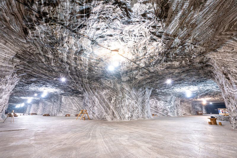 The Underground Tunnels Inside the Ocnele Mari Salt Mine, Romania Stock ...