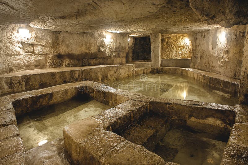 Underground Water Bath in Illuminated Cave Stock Image - Image of ...