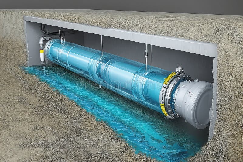 Underground Water Pipeline System Embedded in Soil Highlighting ...