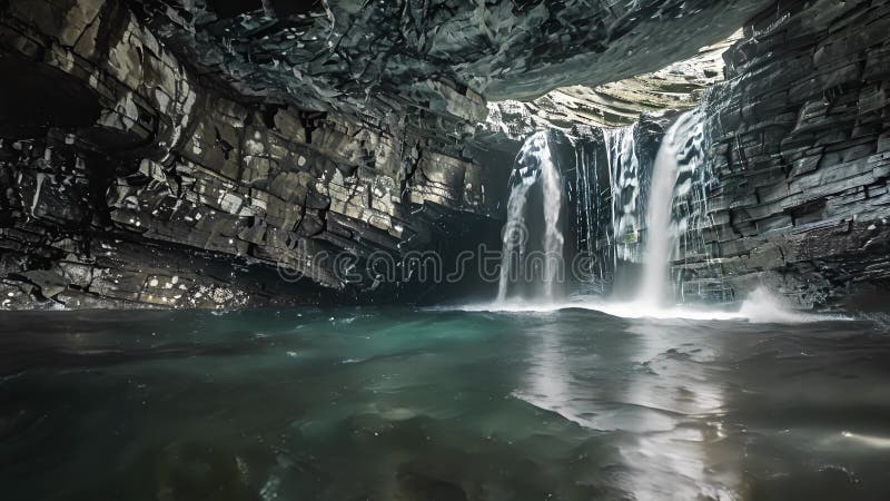 An Underground Waterfall Cascades into a Deep and Murky Water Table ...