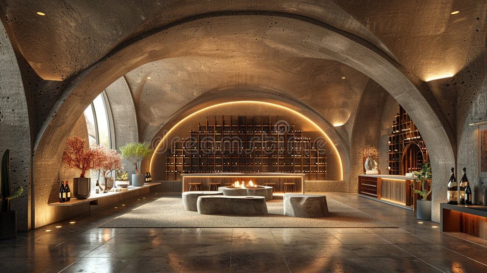 Underground Wine Cellar with Vaulted Ceilings and Tasting Tables Stock ...