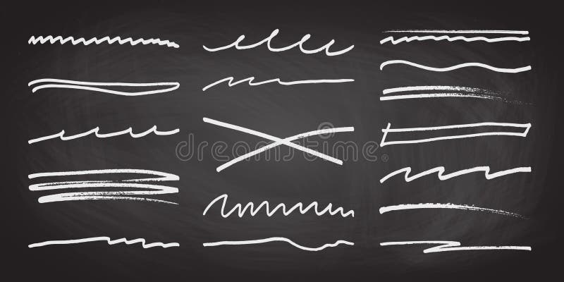 Underline Stroke Chalk Scribbles Doodle Line Collection on Chalkboard ...