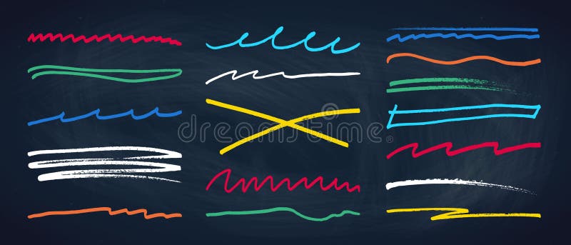 Underline Stroke Chalk Scribbles Doodle Line Collection on Chalkboard ...