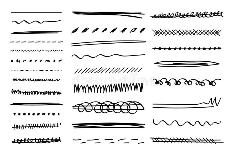 Underlines Hand-drawn Set. Handwriten Dividers, Separators, Borders ...