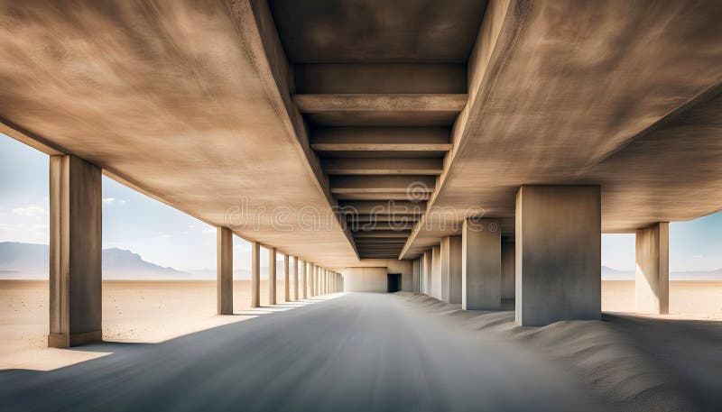 Abandoned Concrete Industrial Bridge Structure in Desert Landscape ...