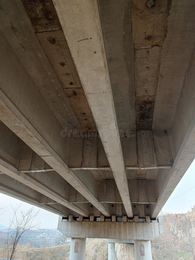 Underneath a Concrete Bridge Structure with Support Beams Stock Image ...