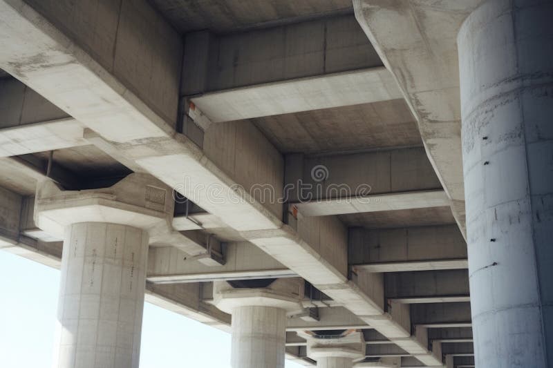 Underneath Highway Bridge with Support Columns Visible Stock Photo ...
