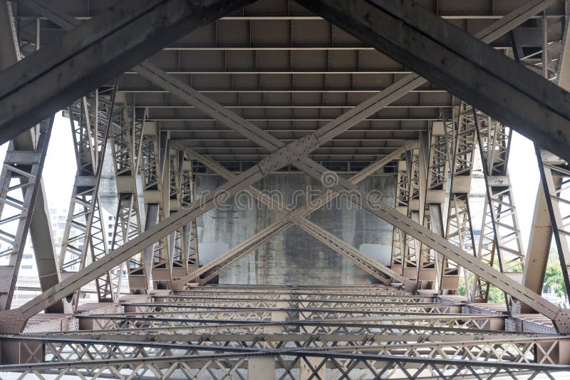 Underneath Metal Structure of Burnside Bridge in Portland Oregon Stock ...