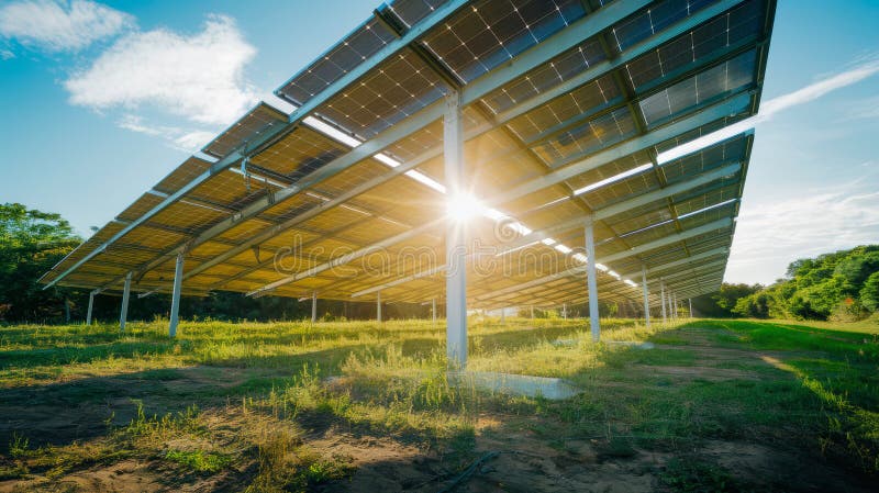 Underneath Solar Panels in the Sun with Copy-Space Stock Image - Image ...