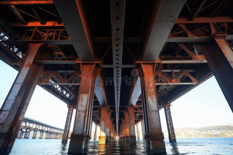 Underneath View of a Modern Bridges Steel Beams Stock Illustration ...