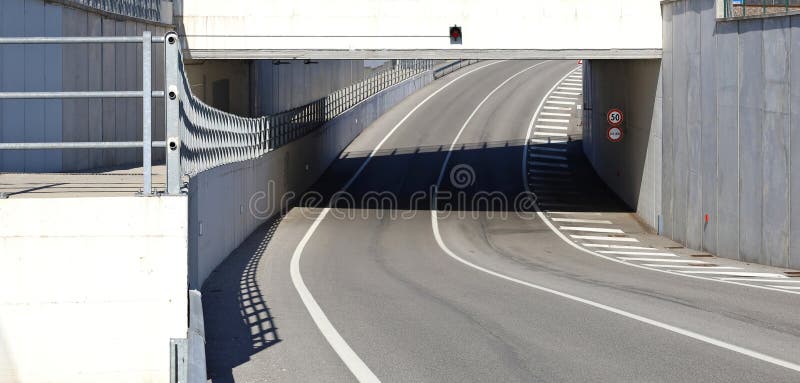 Underpass and White Concrete Road Bridge with Pedestrian Footpath on ...