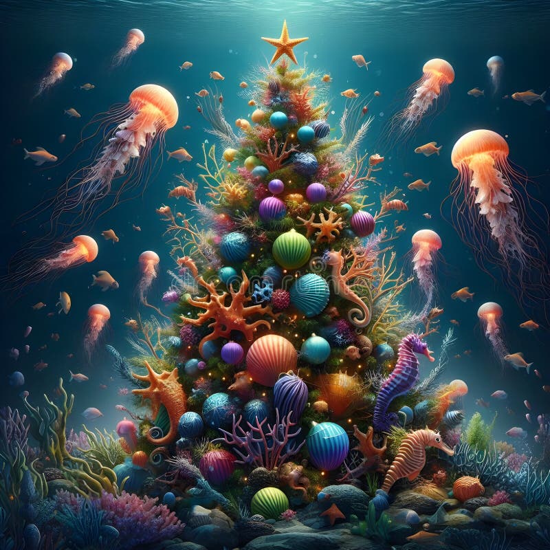 Undersea Coral Christmas Tree Stock Illustration - Illustration of ...