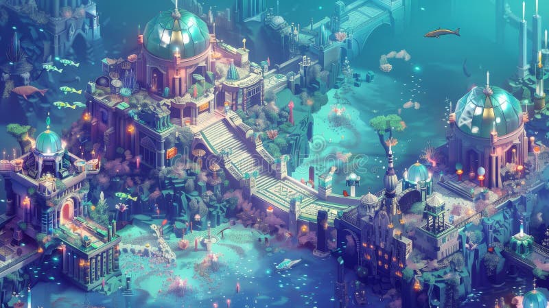 Undersea Isometric Atlantis with Crystal Domes Merfolk and Ancient Tech ... Undersea Isometric Atlantis with Crystal Domes Merfolk and Ancient Tech ...